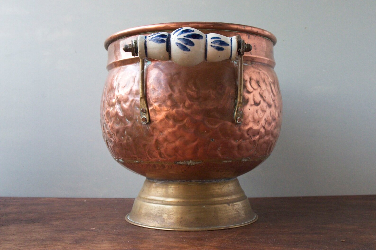 Round Copper Planter With Delft Handles 1930s French - Etsy