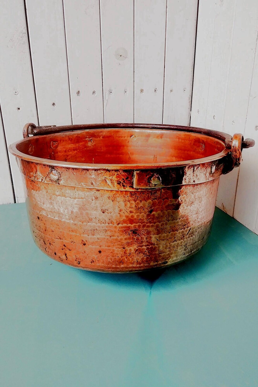 Large Copper Cauldron, Hammered Copper, Artisan Made, Antique Vintage ...