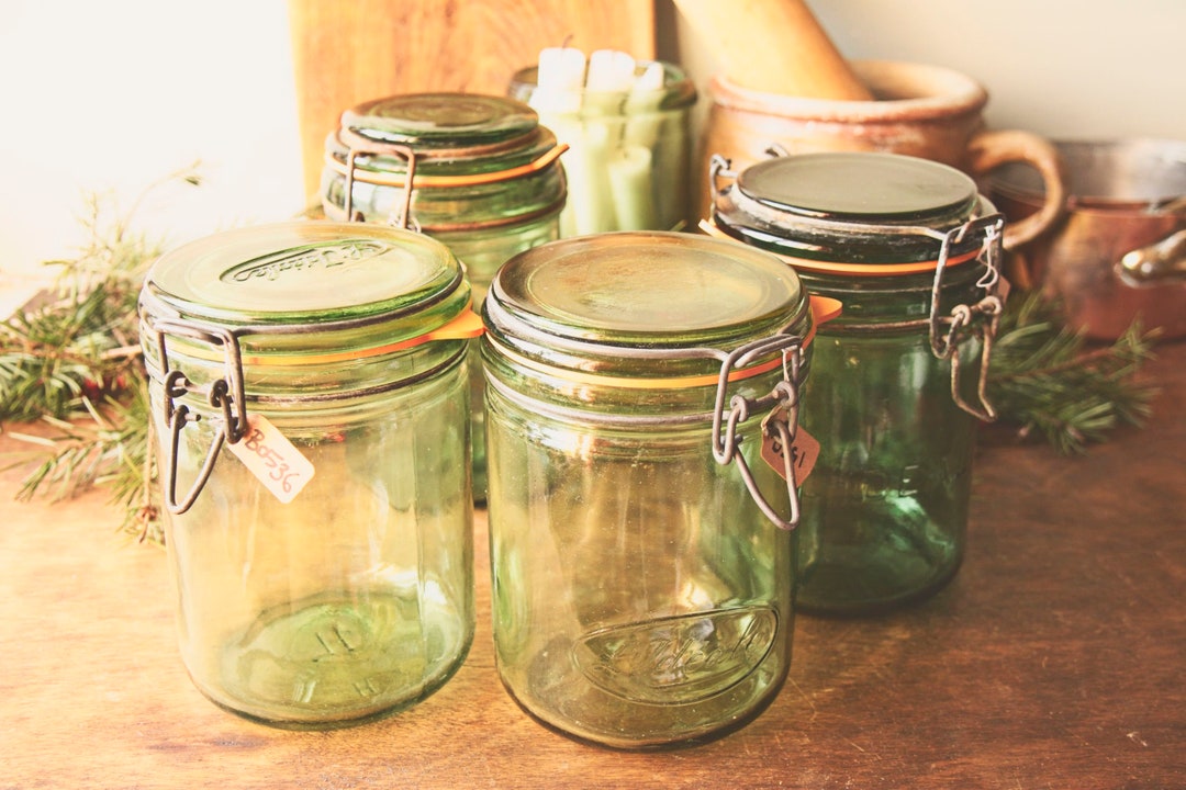 Vintage Canning Jars - French Green Glass Metal Clasp, New Seals, Mason ...