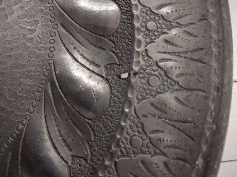 Antique French Embossed Pewter Plate, Hand-tooled, Heraldic Crest ...
