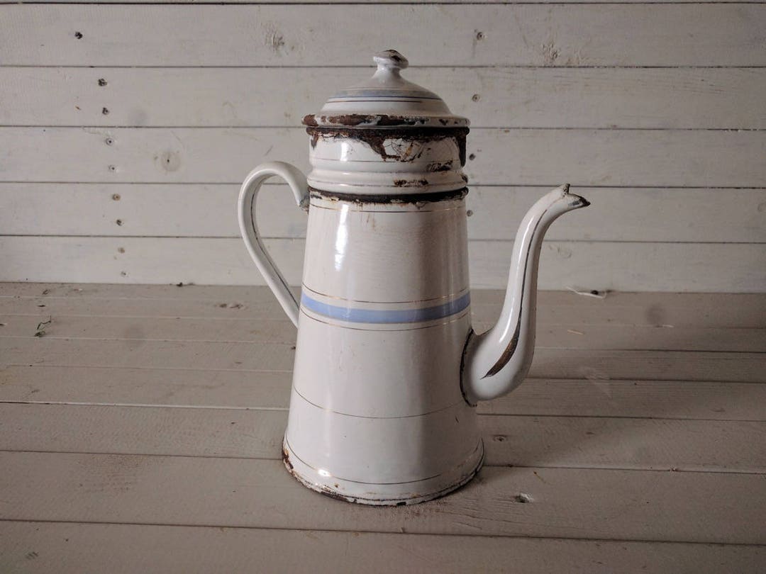 White Pale Blue and Gilt French Enamelware Biggin Coffee Pot - Etsy