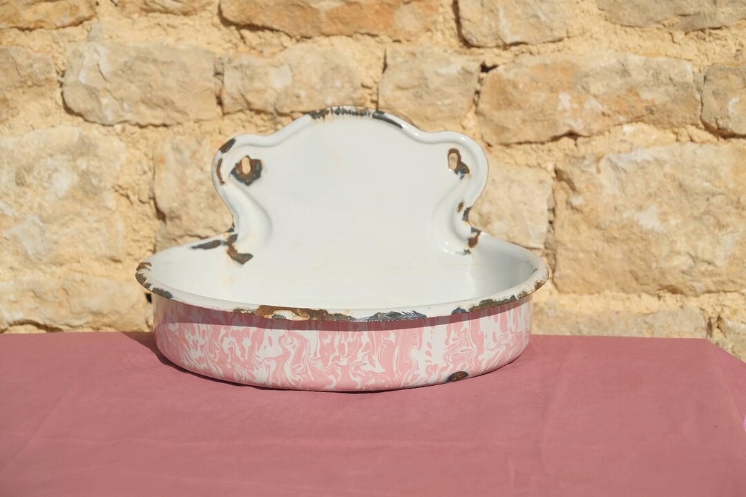 Vintage French Pink Enamelware Basin Wall-mounted Lavabo, Unique Shabby ...