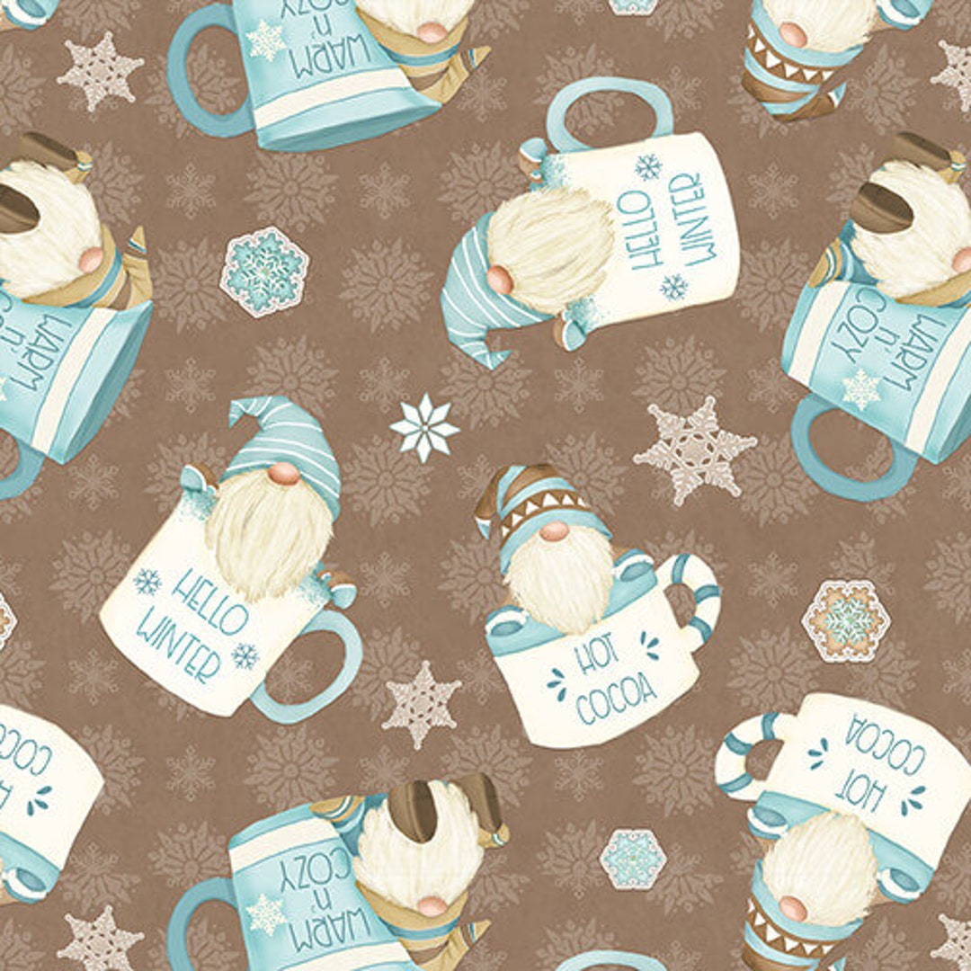I Love Sn'Gomies Flannel Fabric Hot Cocoa Cup Gnomes by Shelly Comiskey ...