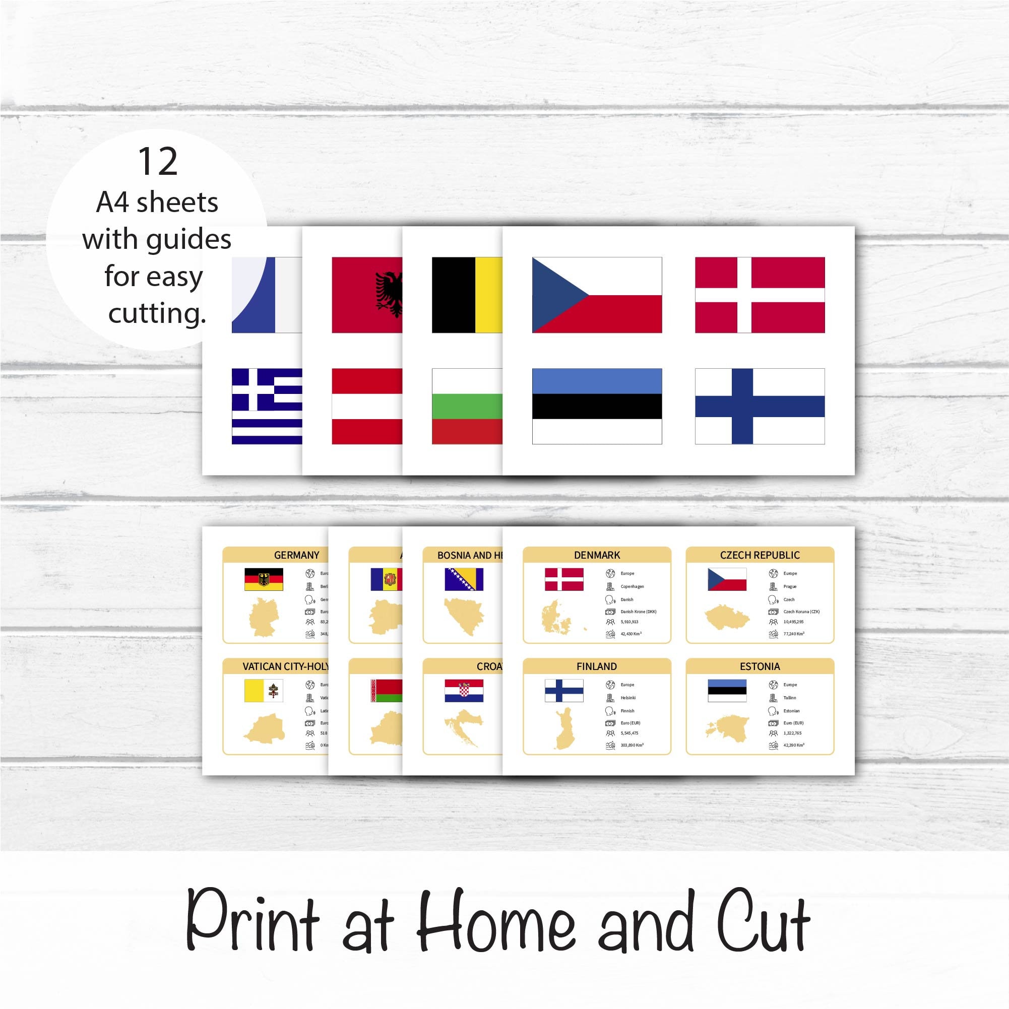 European Country Flags Flash Cards, Print Then Cut, PDF, World Flags - Etsy