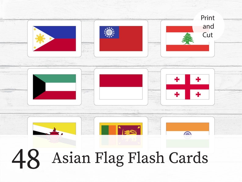 Asian Country Flags Flash Cards, Print Then Cut, PDF, World Flags - Etsy