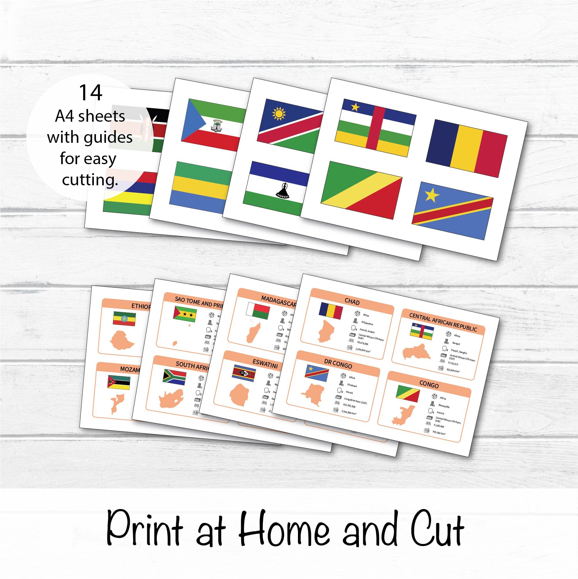 African Country Flags Flash Cards, Print Then Cut - Etsy