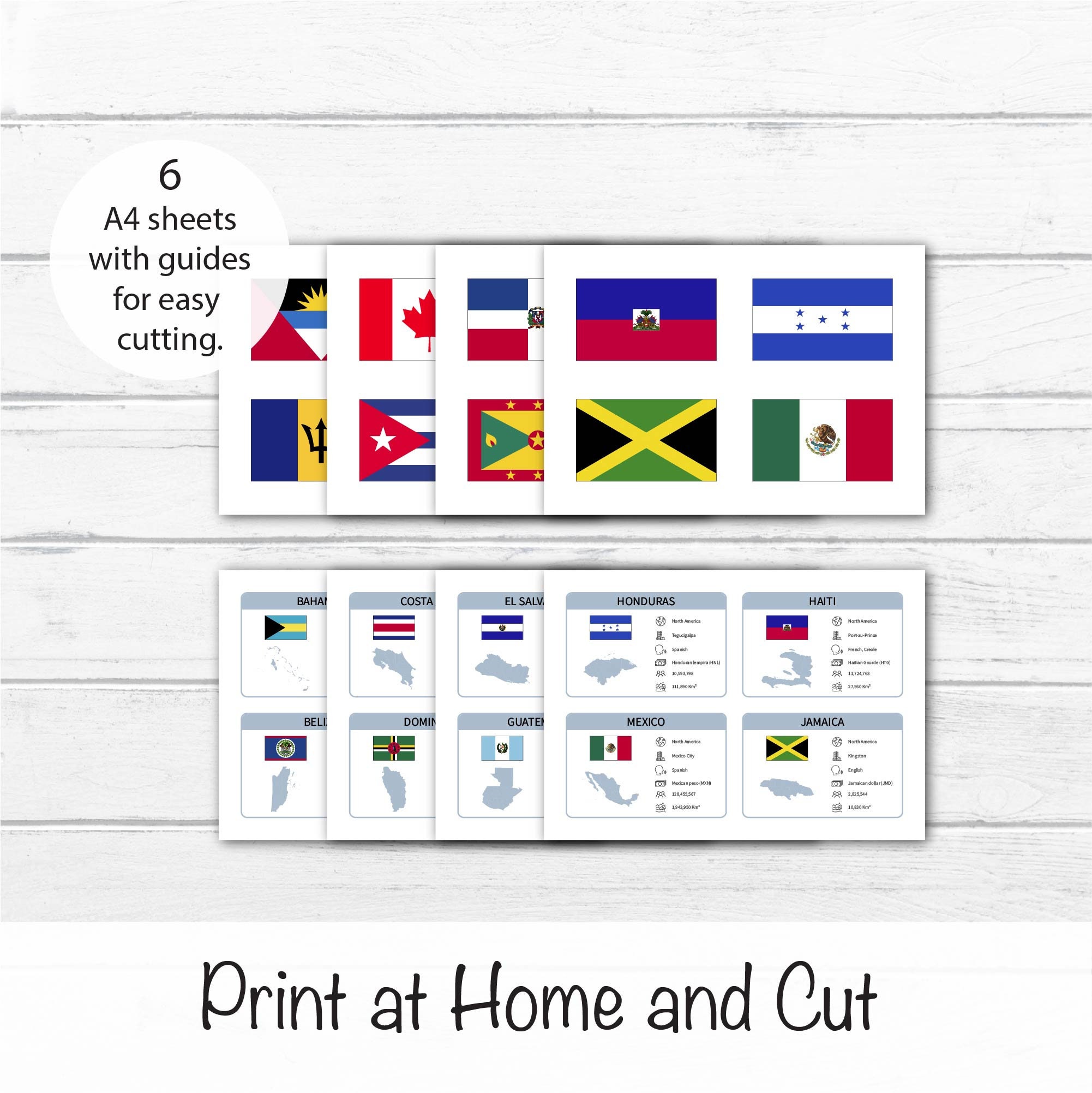 North America Country Flags, Flash Cards, Print Then Cut, PDF, World ...
