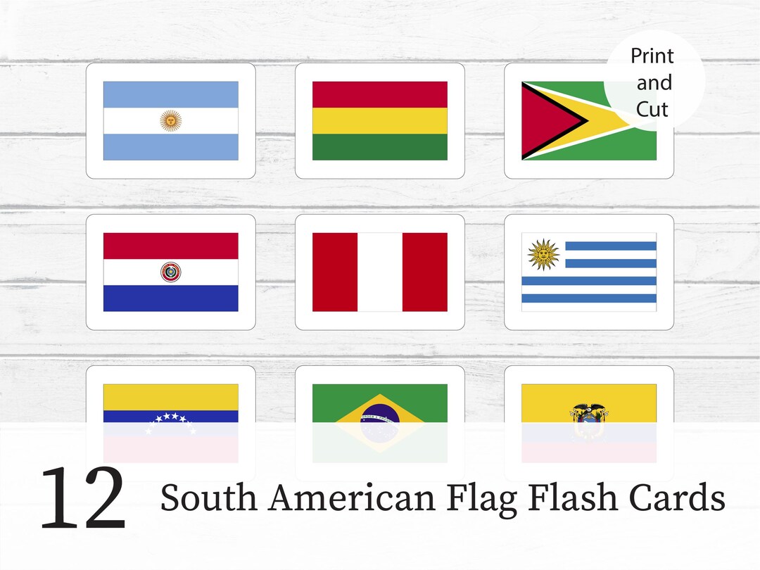 South America Country Flags, Flash Cards, Print Then Cut, PDF, World ...