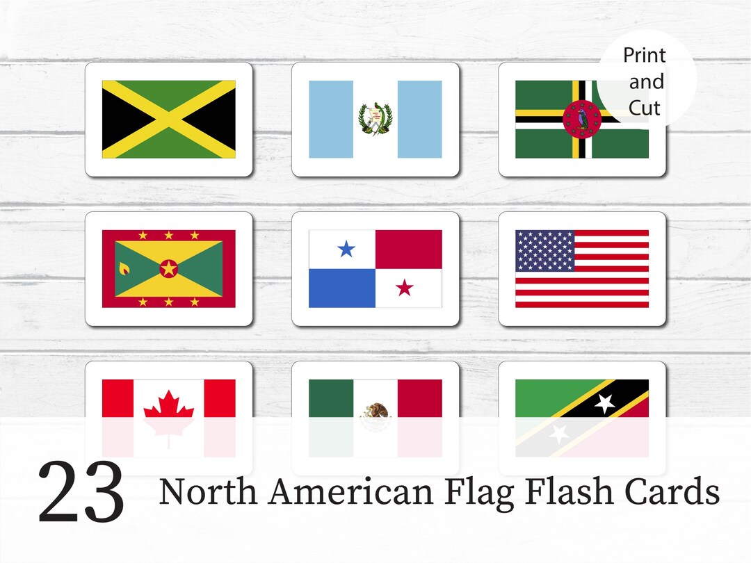 North America Country Flags, Flash Cards, Print Then Cut, PDF, World ...