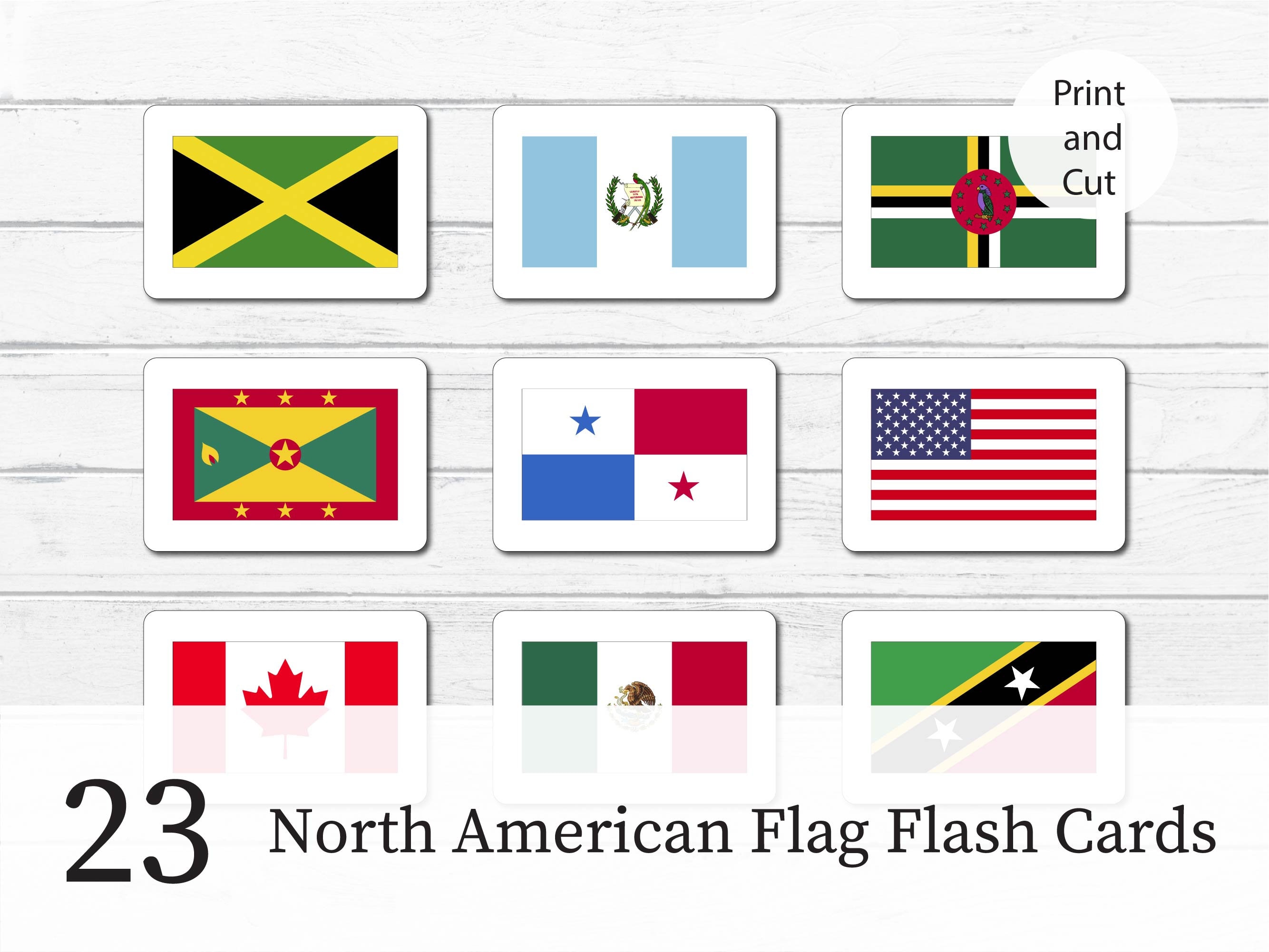 North America Country Flags, Flash Cards, Print Then Cut, PDF, World ...