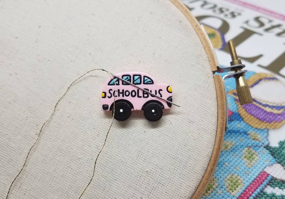 Pink School Bus Needle Minder, Cross Stitch, Embroidery Tool - Etsy