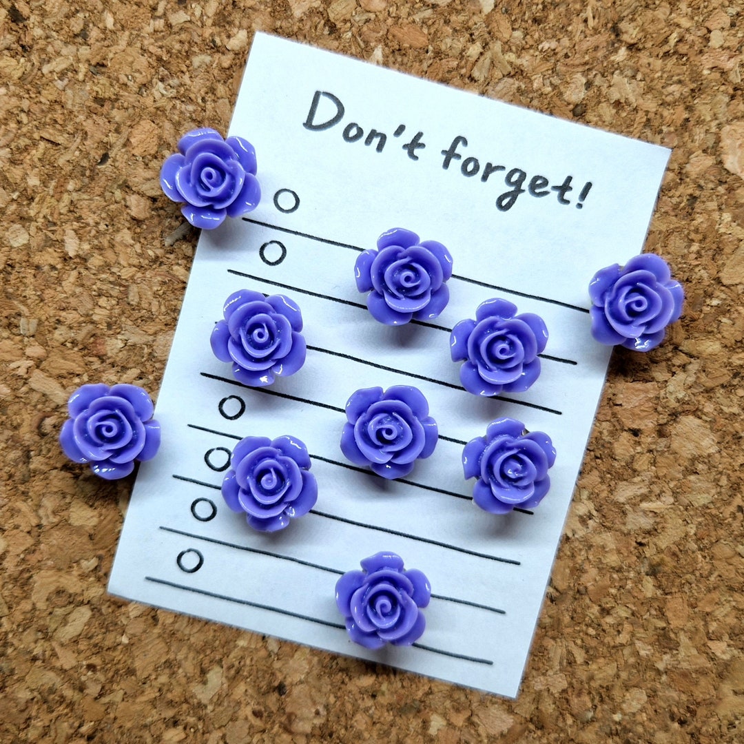 Rose Push Pins × 10/purple Rose Thumb Tacks/cork Board Board Push Pins ...