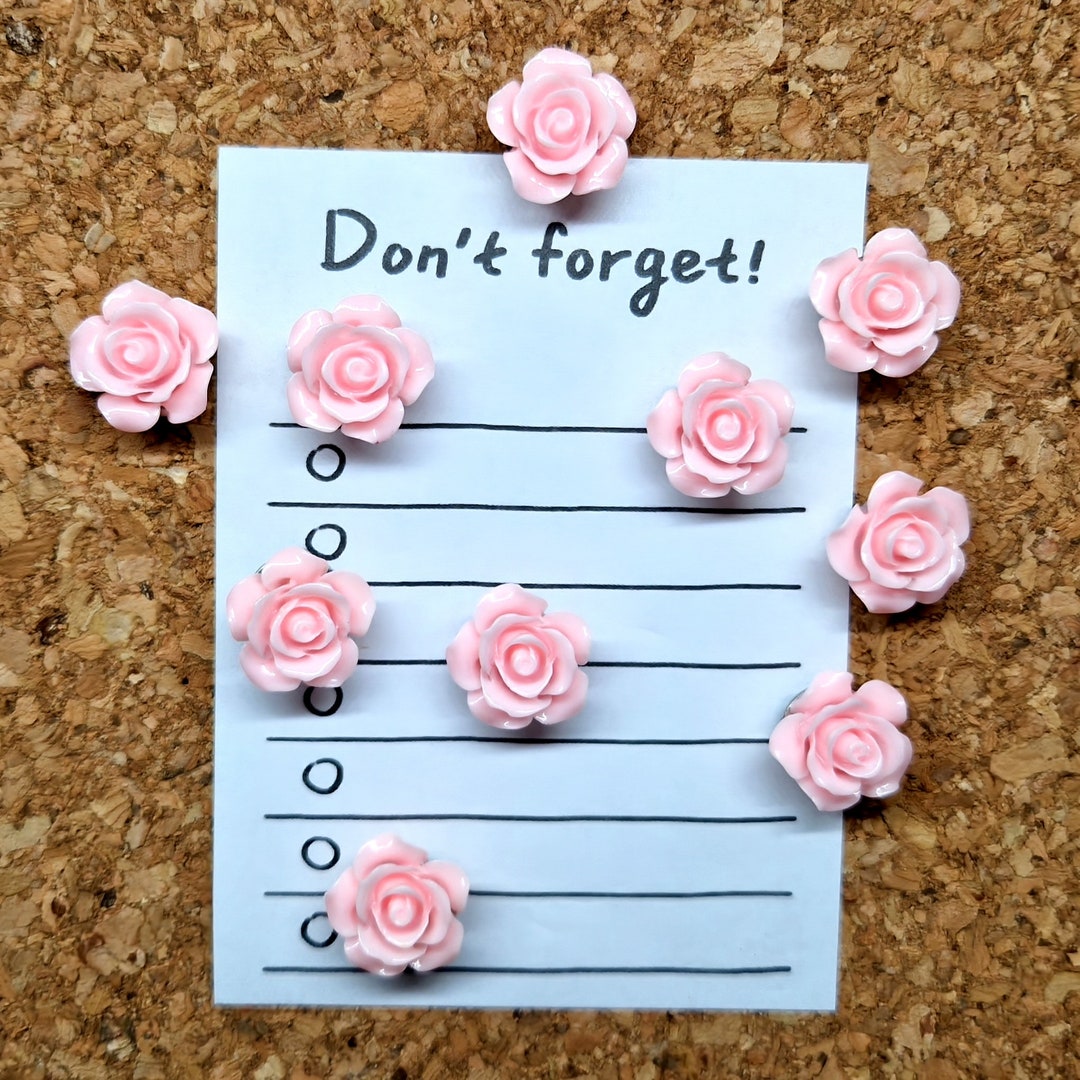 Pink Rose Push Pins × 10/light Pink Push Pins/rose Thumb Tacks/cork ...