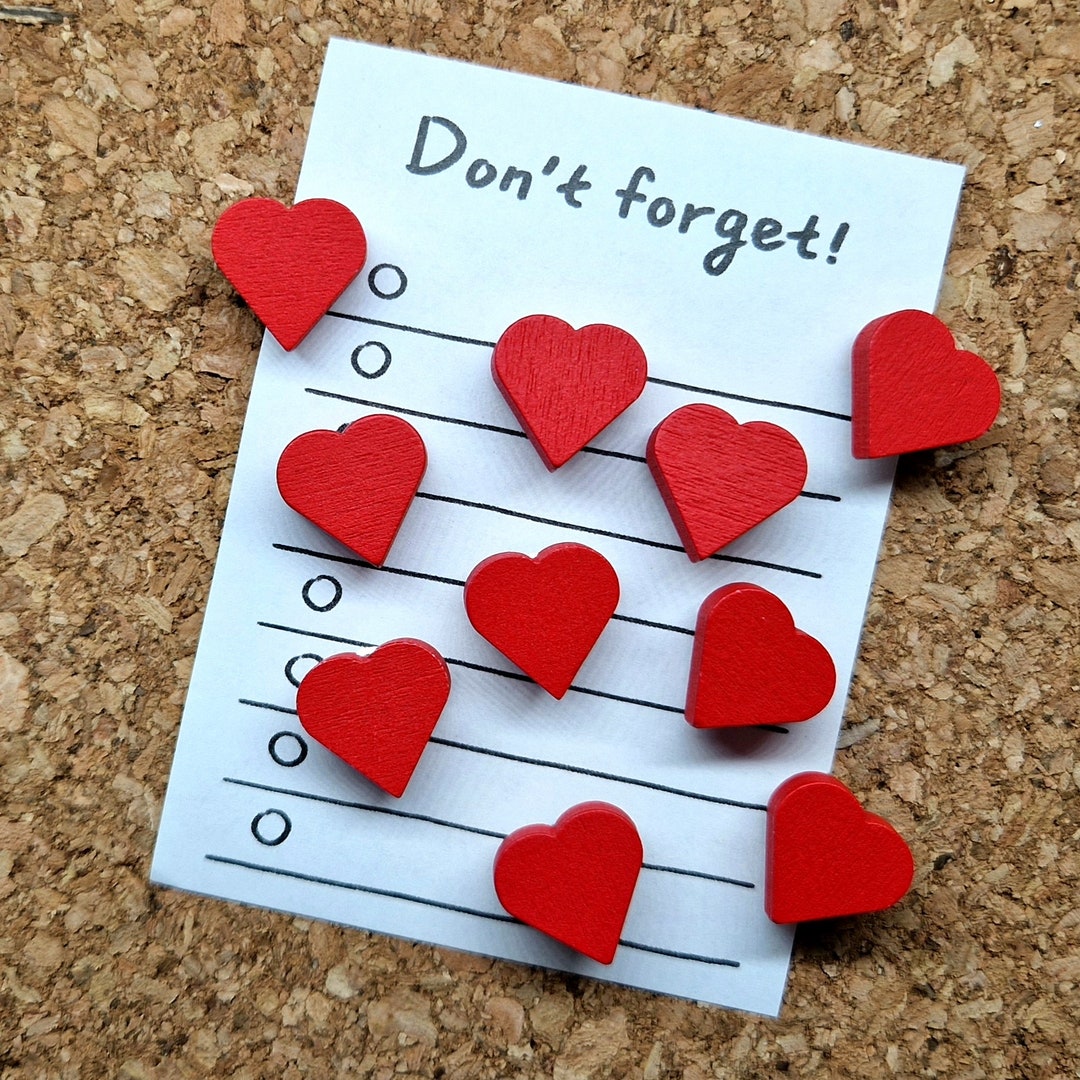Red Heart Wooden Push Pins, Cork Board Thumbtacks (set of 10) - Etsy
