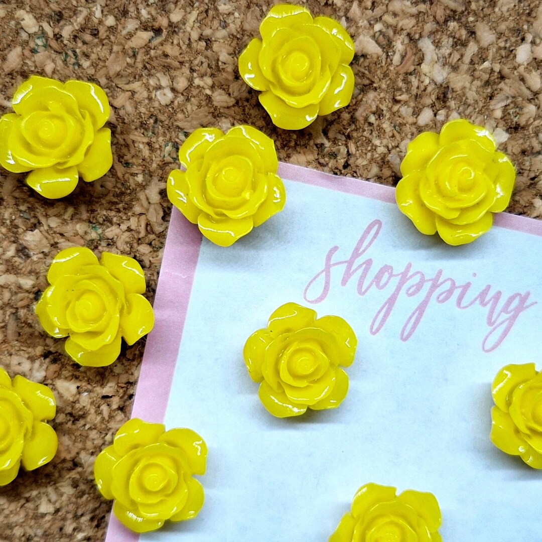 Rose Push Pins × 10/yellow Roses/yellow Thumb Tack Set/office Board ...