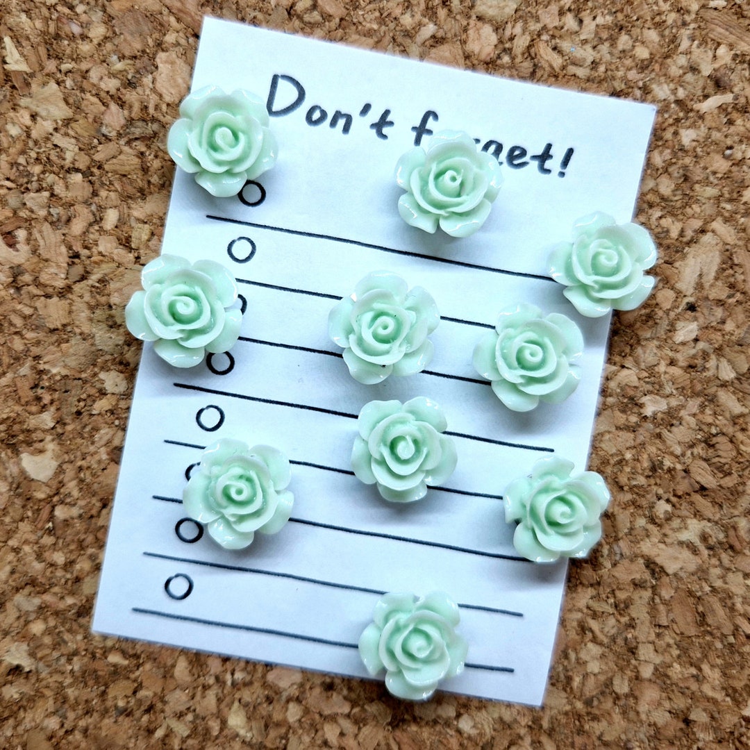 Rose Push Pin Set × 10/light Green Push Pins/mint Thumb Tacks/cork ...