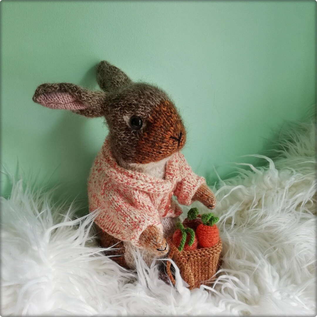 Knitted Wild Rabbit With a Bag of Carrots Lovely Rabbit Lover Gift ...