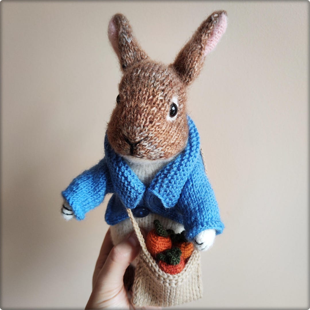 Knitted Wild Rabbit With a Bag of Carrots * Lovely Rabbit Lover Gift ...