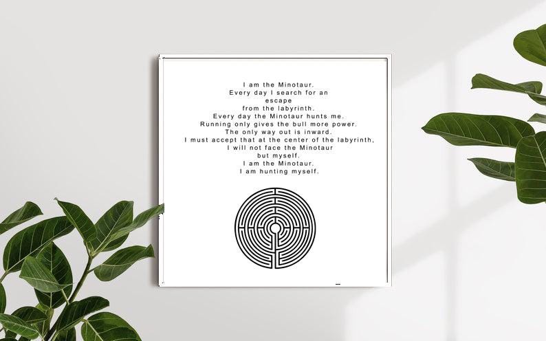 MINOTAUR LABYRINTH Greek Mythology Quote Print - Etsy