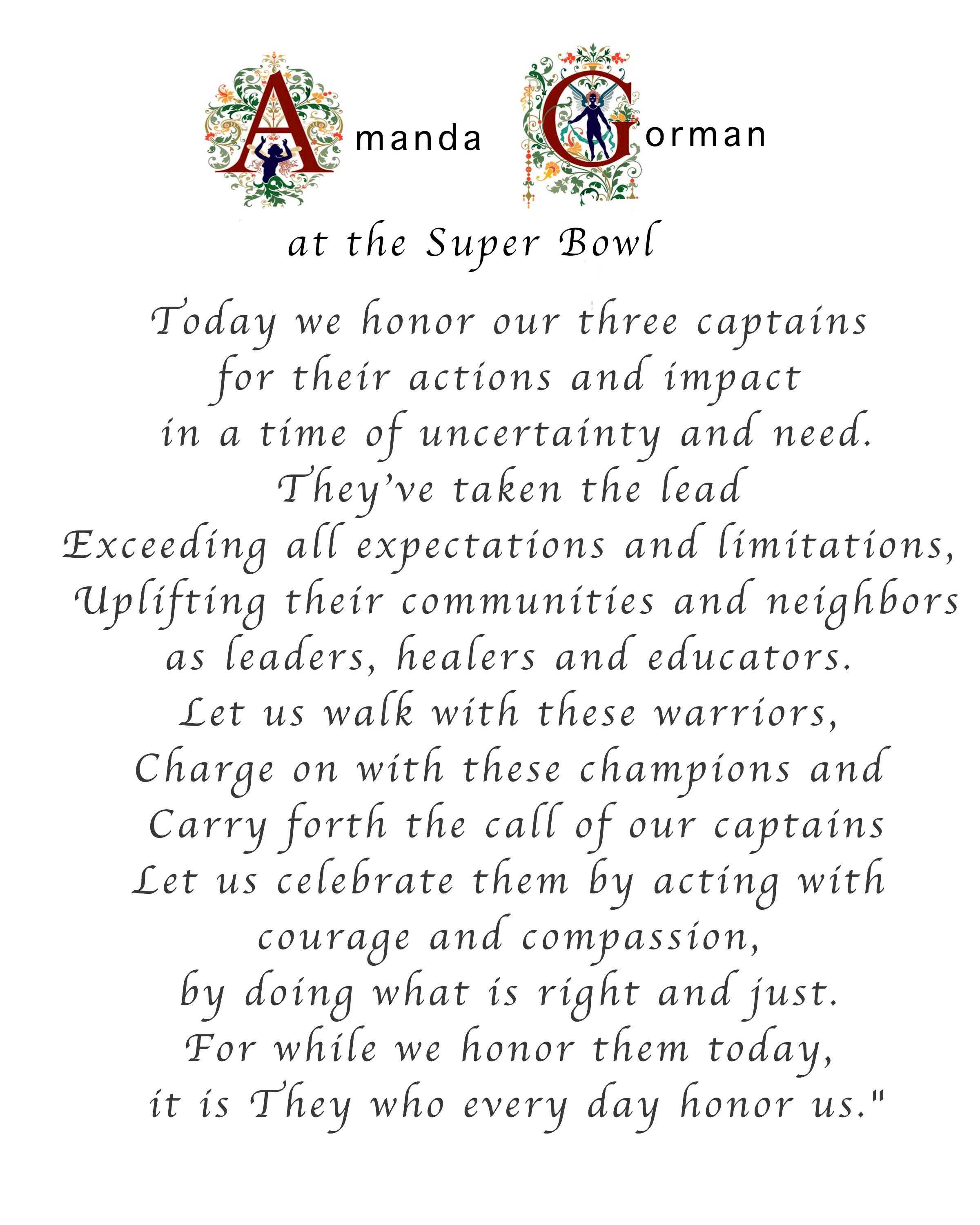 AMANDA GORMAN Super Bowl Poem-framed Print -honor Our Captains ...