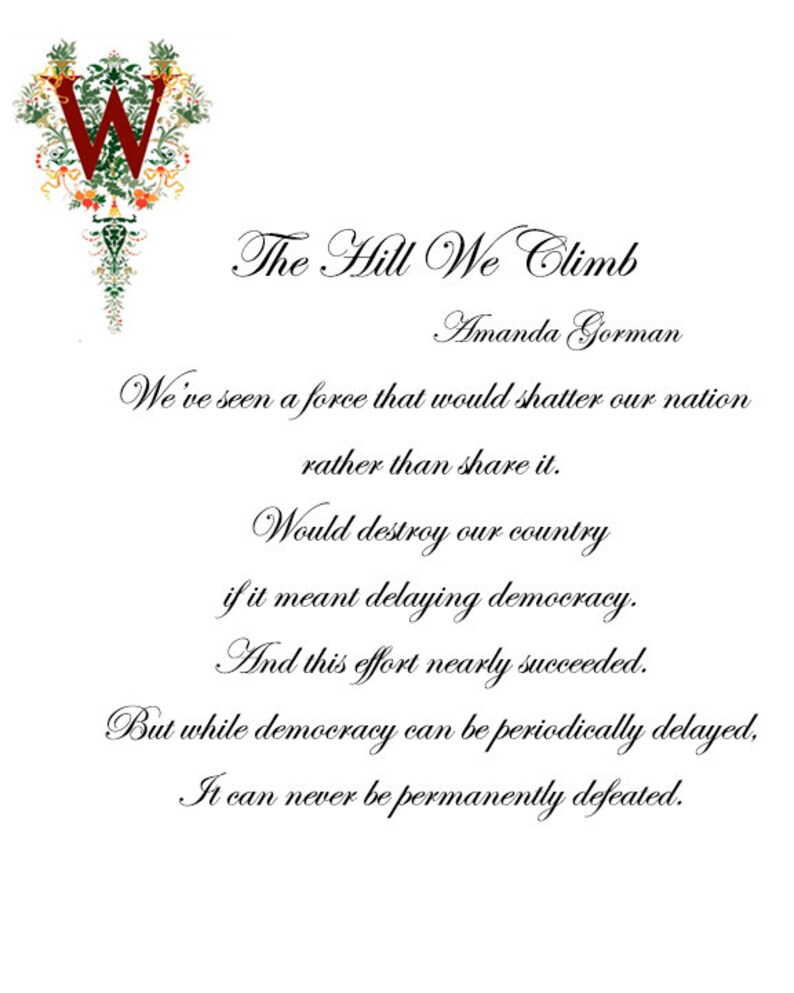AMANDA GORMAN Hill We Climb Print-inauguration Poem - Etsy