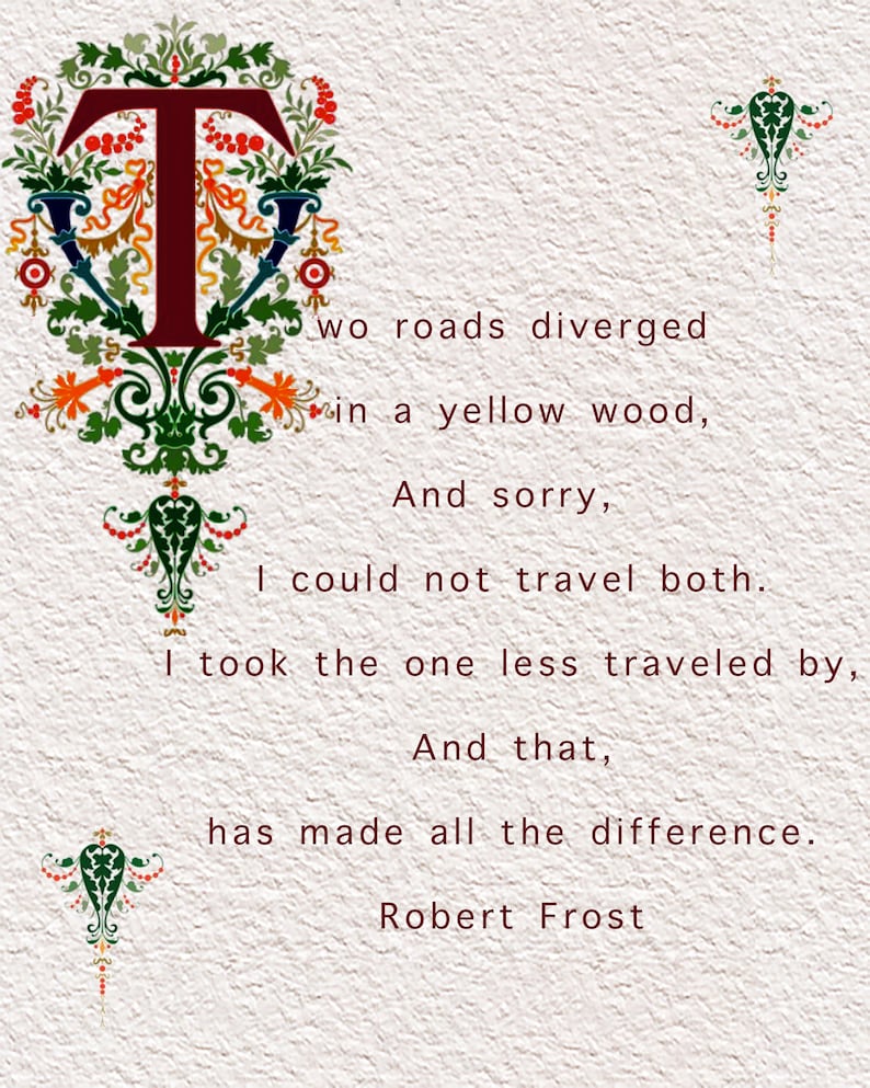 Robert FROST- the Road Less Traveled- FRAMED Print- Inspirational Quote ...
