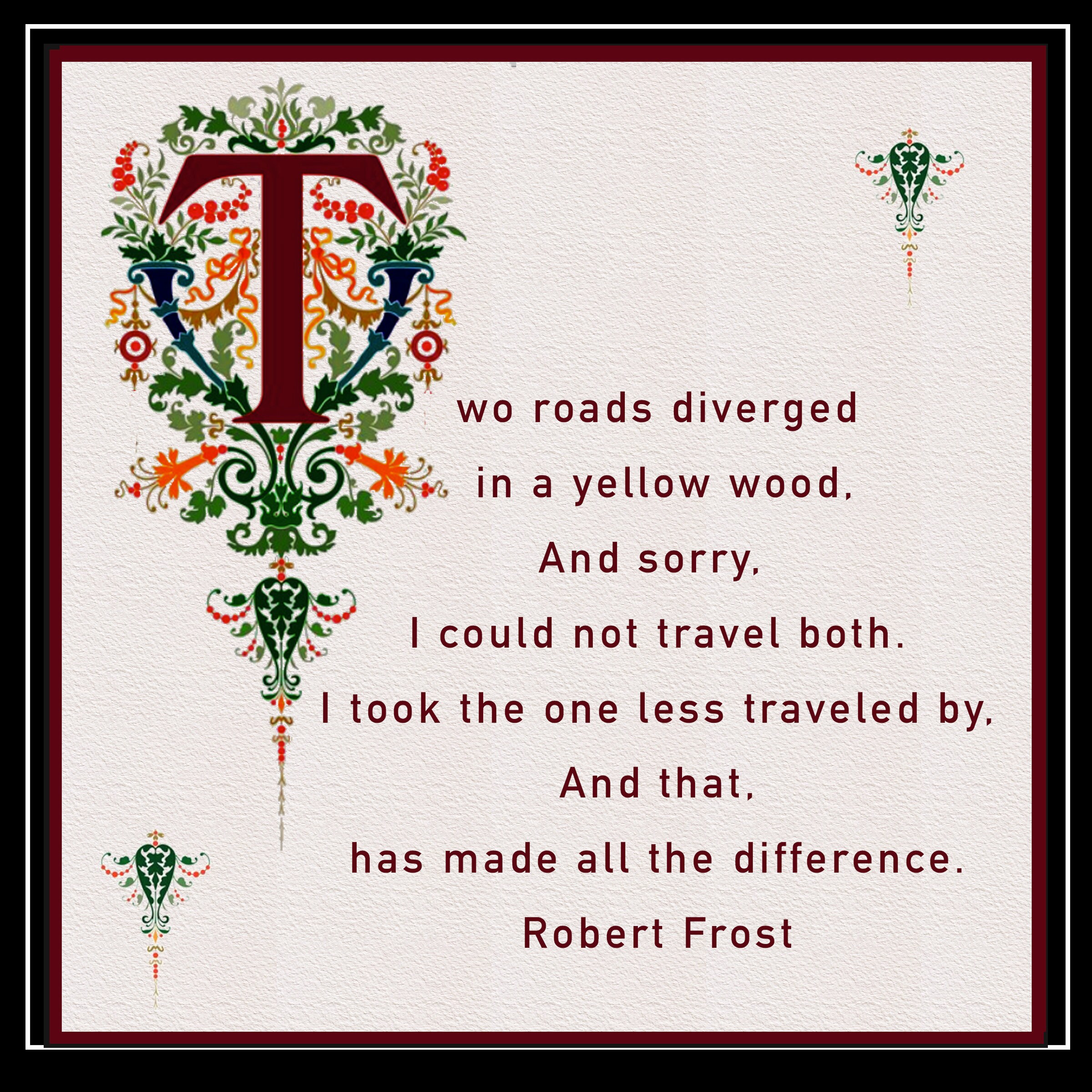 Robert FROST- the Road Less Traveled- FRAMED Print- Inspirational Quote ...