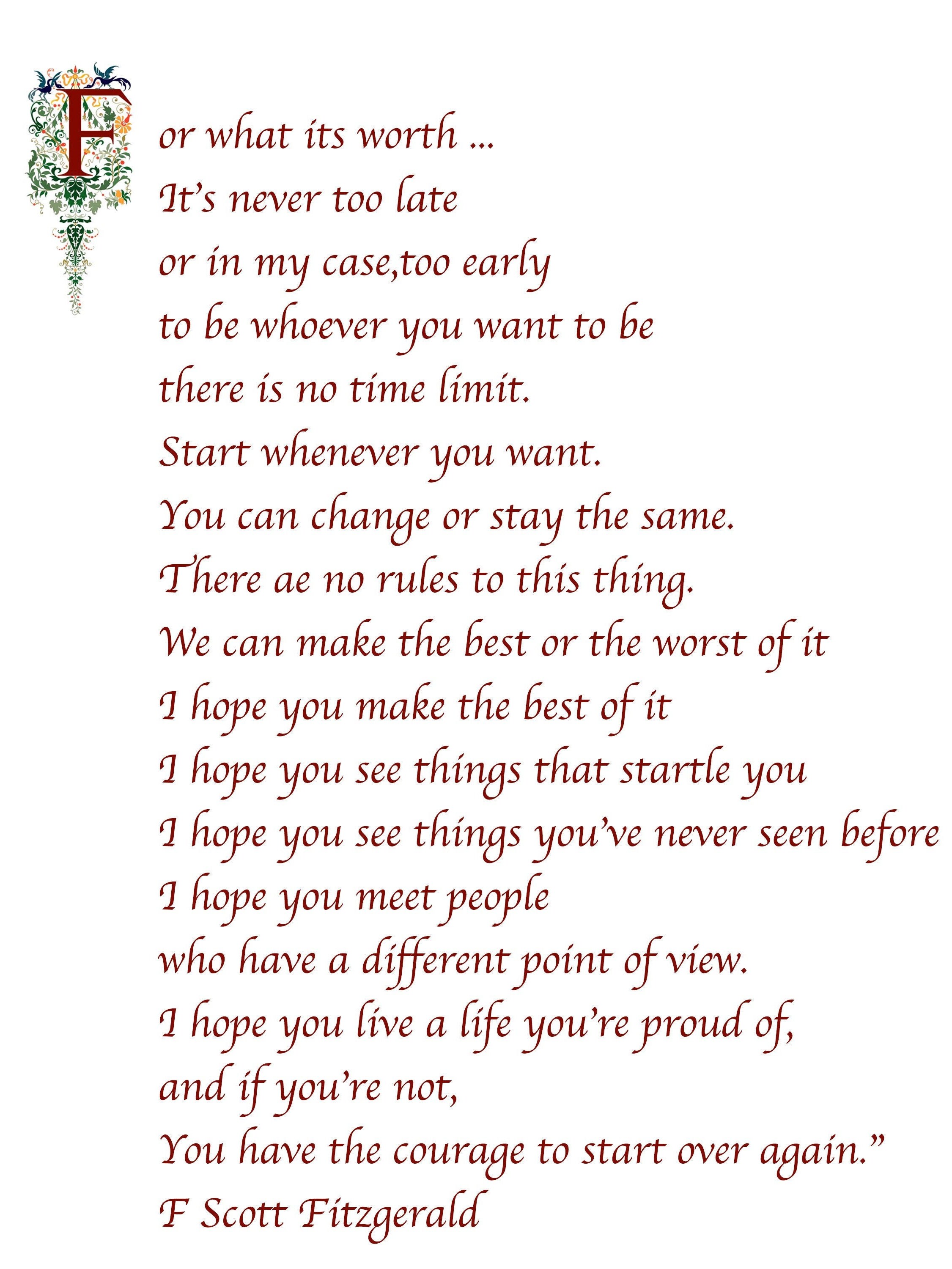 F Scott Fitzgerald Framed Art Inspirational Print, Framed Quote ...