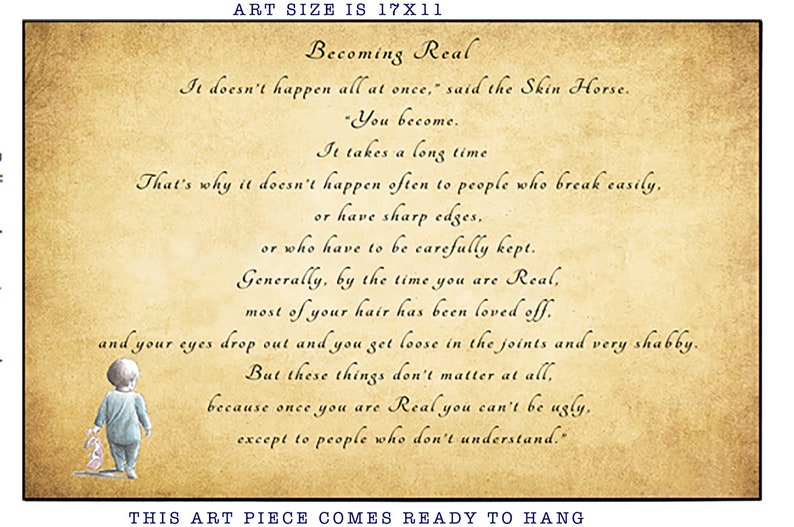 Framed VELVETEEN RABBIT- Nursery Wall Art- Becoming Real Quote- Kids ...