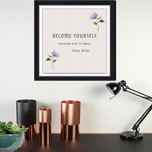 OSCAR WILDE FRAMED Quote Print, Become Yourself,watercolor Wildflower,3 ...