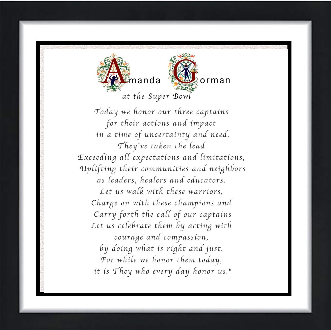 AMANDA GORMAN Super Bowl Poem-Framed Print Honor Our | Etsy