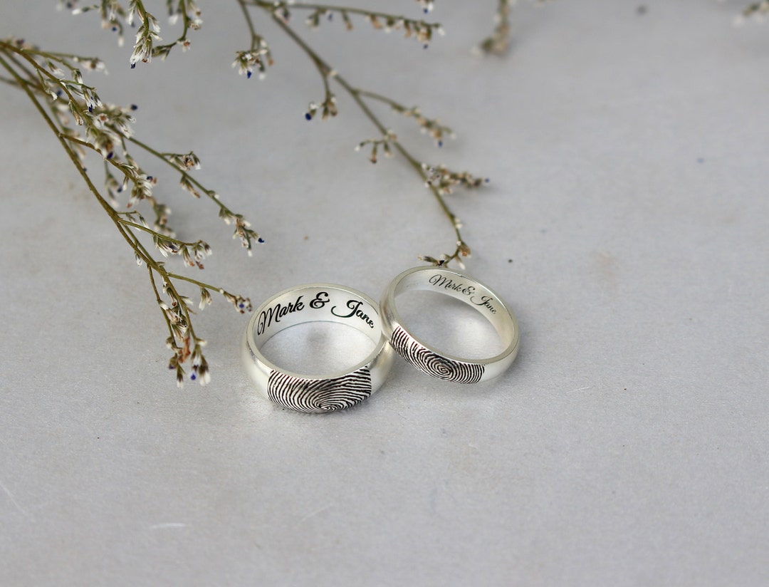 Set of 2 Personalized Fingerprint Rings - Actual Fingerprint Rings ...