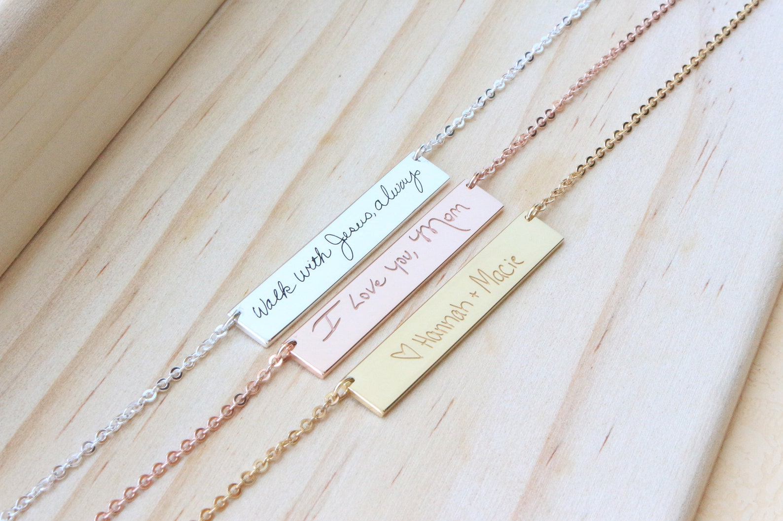 Engraved Signature Bar Necklace Handwriting Necklace - Etsy