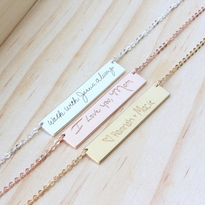Engraved Signature Bar Necklace - Handwriting Necklace - Signature ...