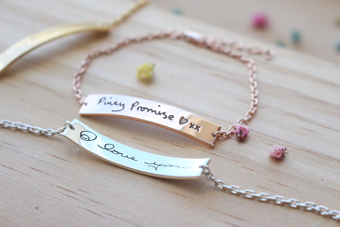 Engraved Signature Bar Bracelet Actual Signature Engraved - Etsy