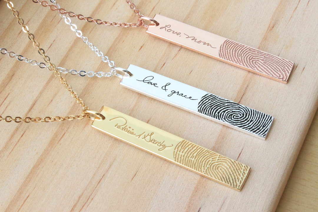Personalized Fingerprint Bar Necklace - Actual Thumbprint Necklace ...