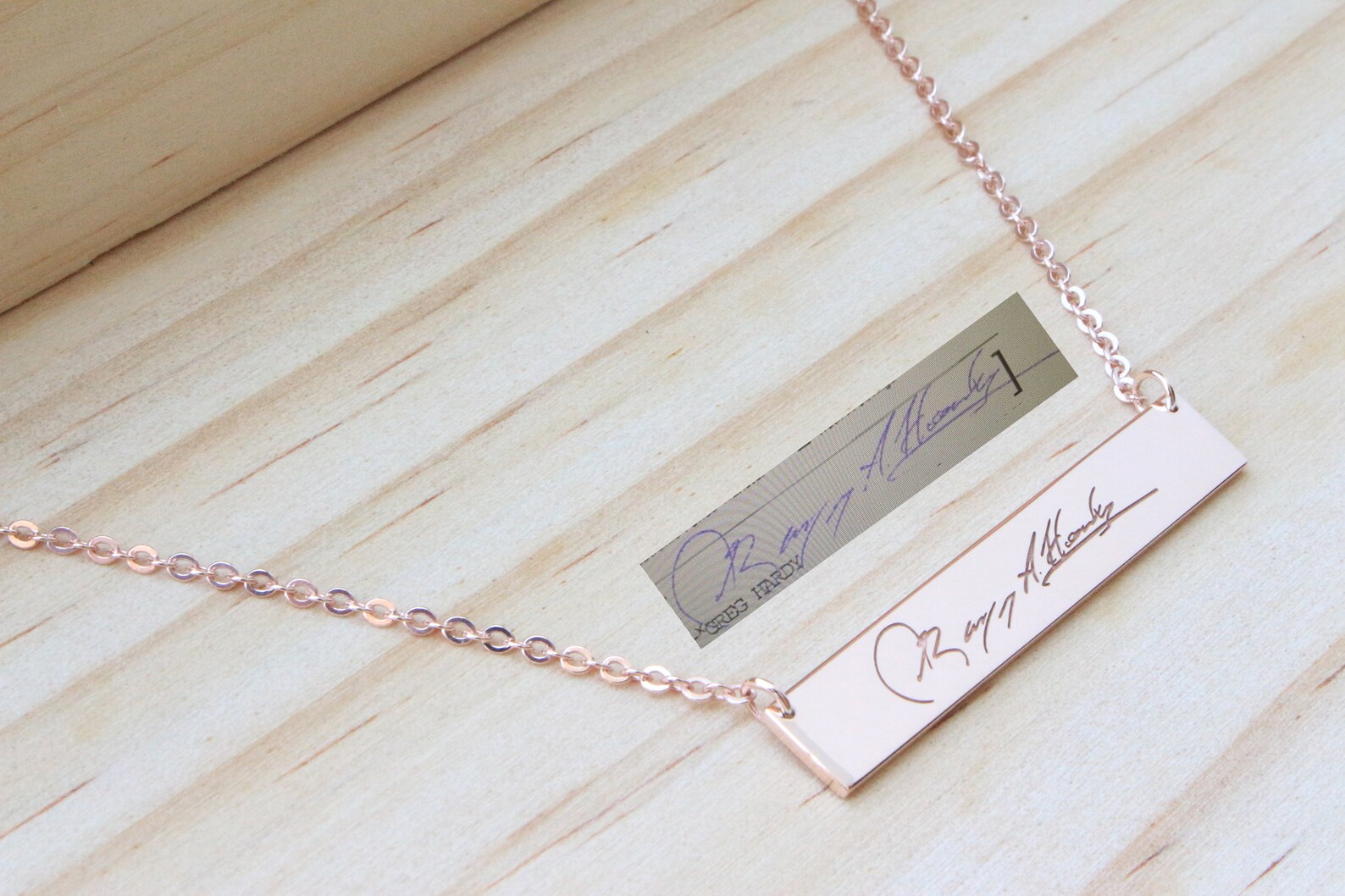 Engraved Signature Bar Necklace Handwriting Necklace - Etsy