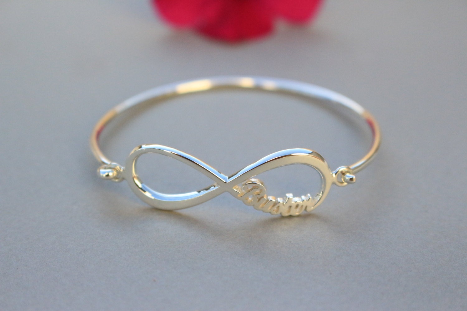 Personalized Sterling Silver Infinity Bangle - Custom Name Bracelet - Etsy