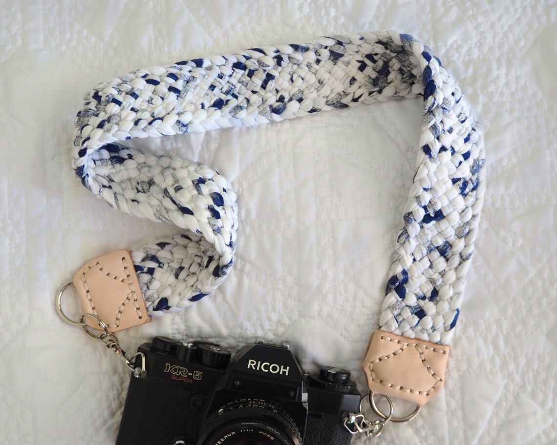 Camera Strap With Braided Fabric Yarn in Inky Blue & White - Etsy