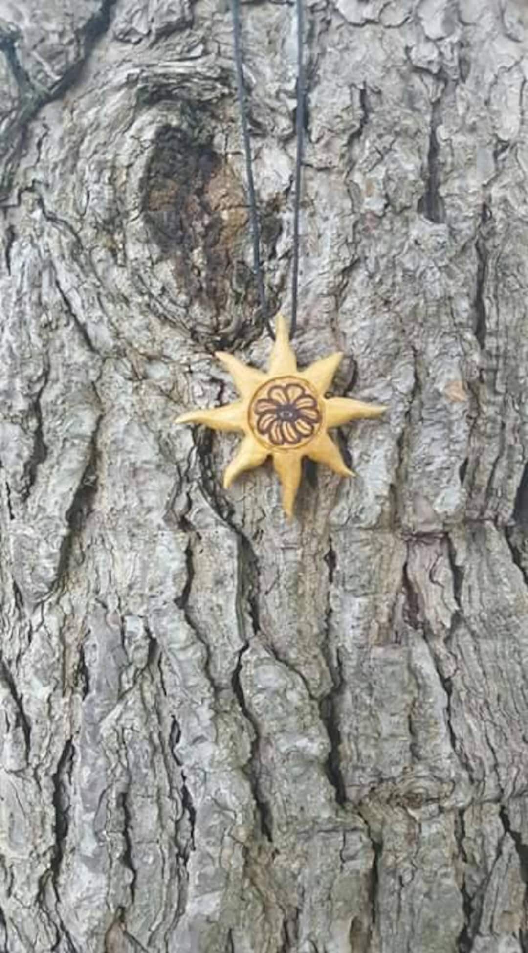 Sun Necklace , Sun Pendant, Sun Jewellery, Sun Carving, Wooden Sun ...