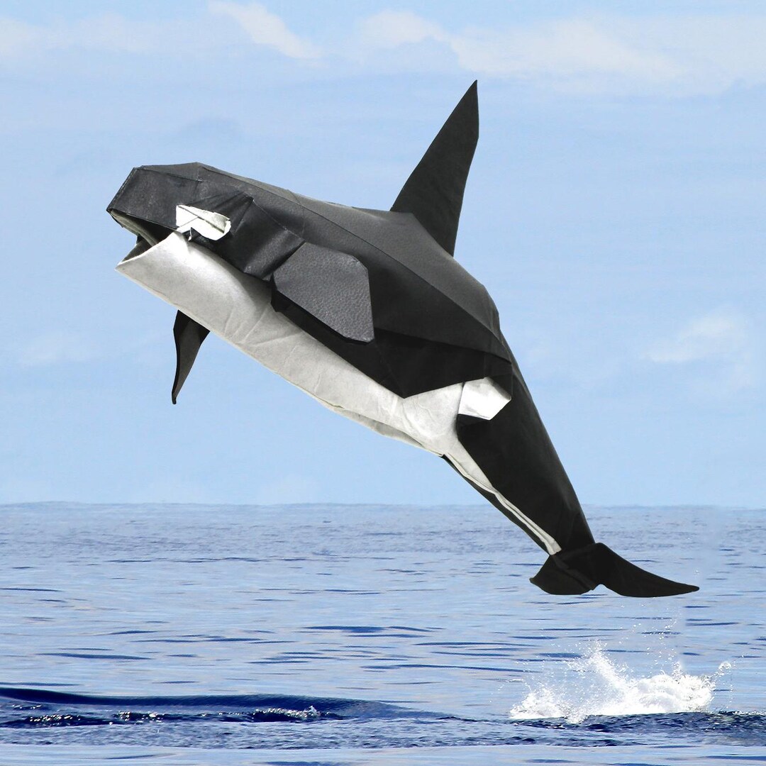 Sculpture Origami Orca. Black and White Paper. Origami Figure. Animal ...