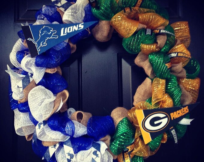 Custom Made NFL House Divided Wreath: Detroit Lions / Greenbay Packers ...