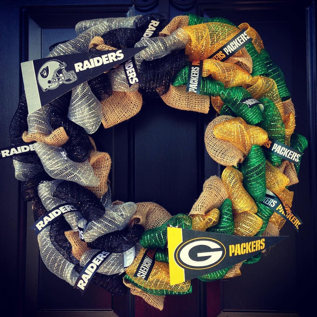 Custom Made NFL House Divided Wreath : Oakland Raiders/ Greenbay ...