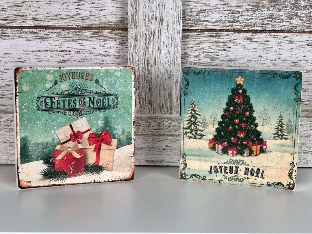 French Christmas Blocks: Vintage Style, Set of Two - Etsy