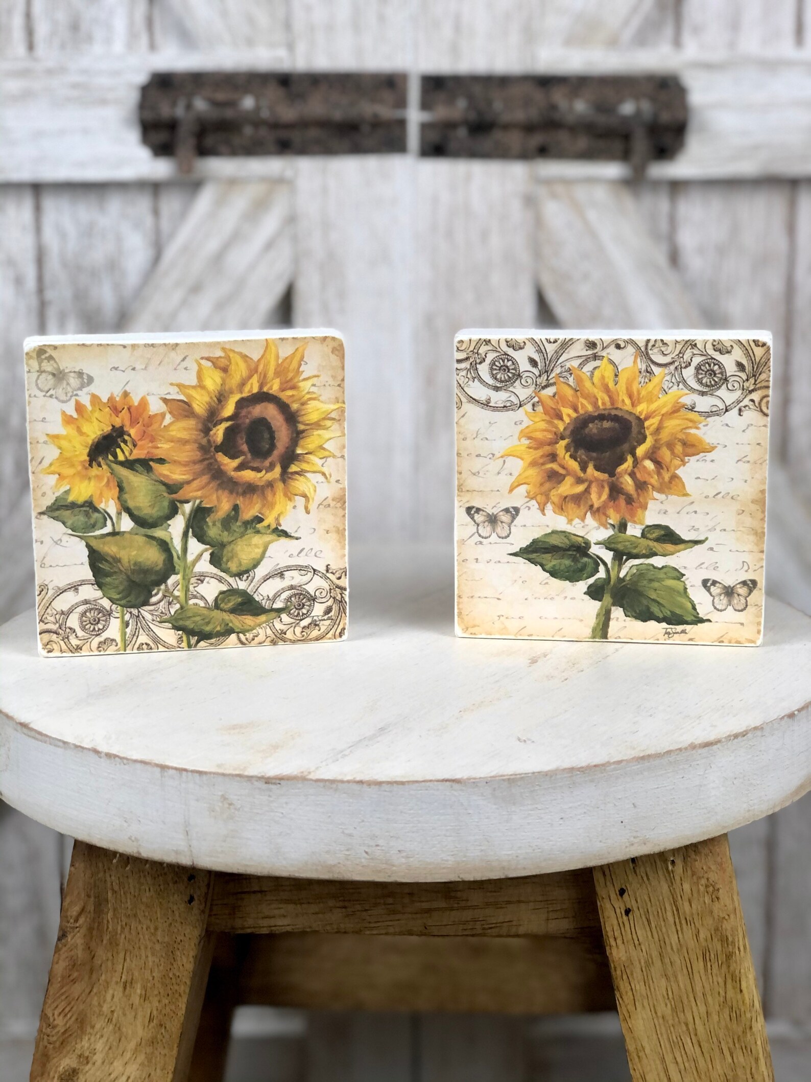 Sunflower Blocks, French Sunflowers, Vintage Sunflowers, Shelf Sitter ...