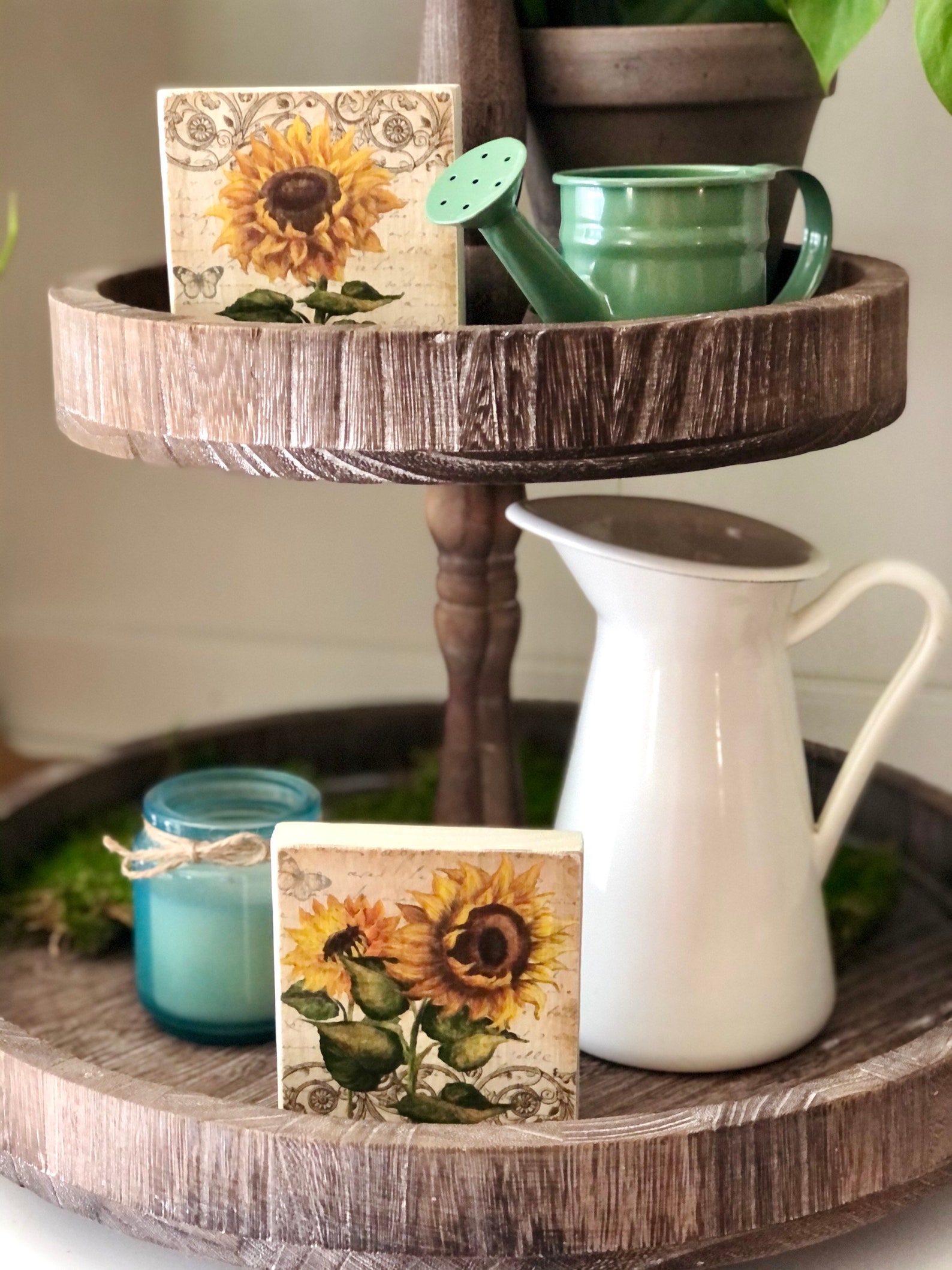 Sunflower Blocks, French Sunflowers, Vintage Sunflowers, Shelf Sitter ...