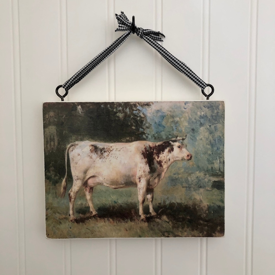 Vintage Cow Print Wood Sign: French Farmhouse Decor - Etsy