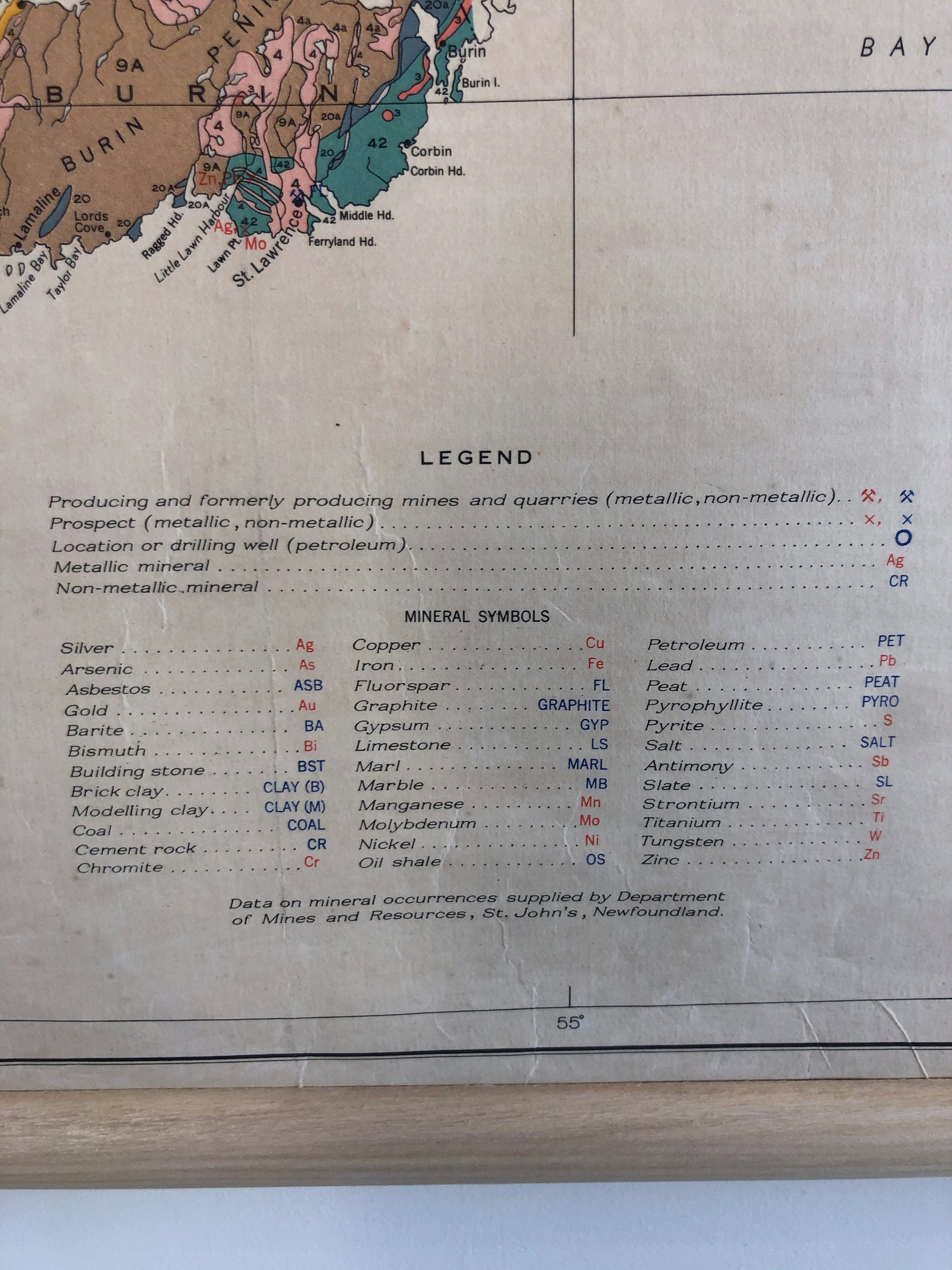 1955 Original Geological Map of the ISLAND OF NEWFOUNDLAND / - Etsy