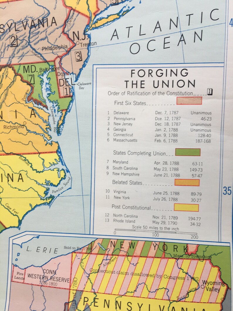 1965 Denoyer-geppert Pull Down School Map of UNITED STATES UNION ...