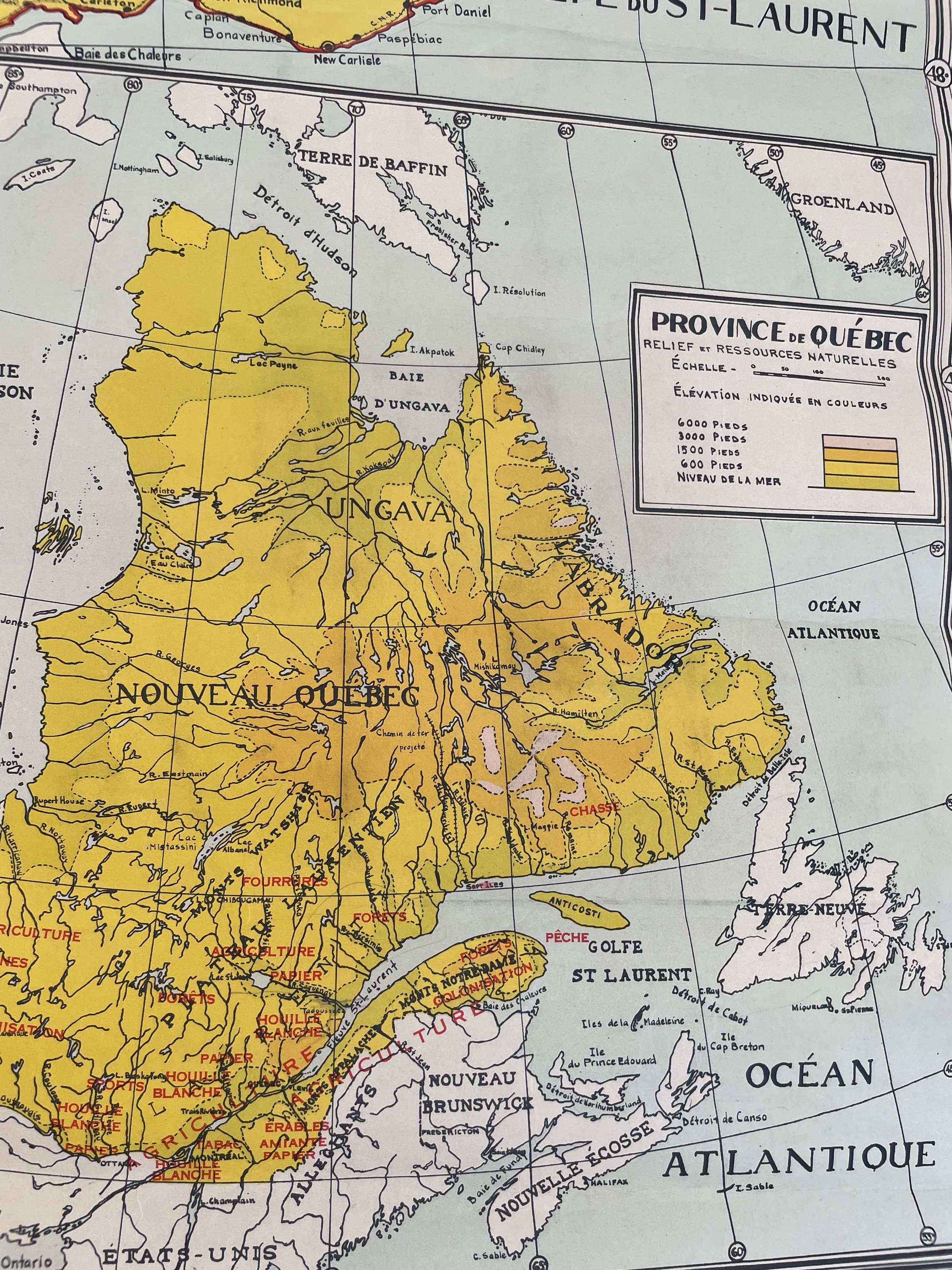 1953 Original Pull Down School Map of the Province of QUEBEC - Etsy Canada